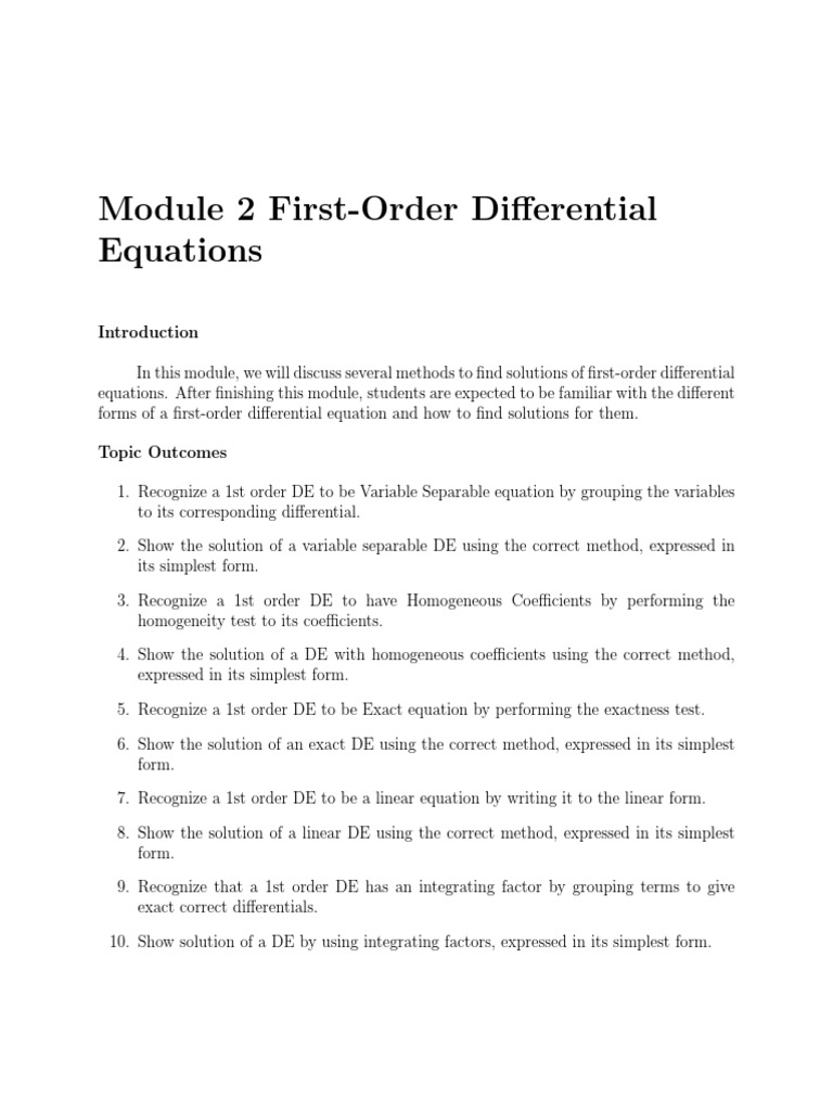 Module 2 - First Order ODE | Download Free PDF | Ordinary Differential ...