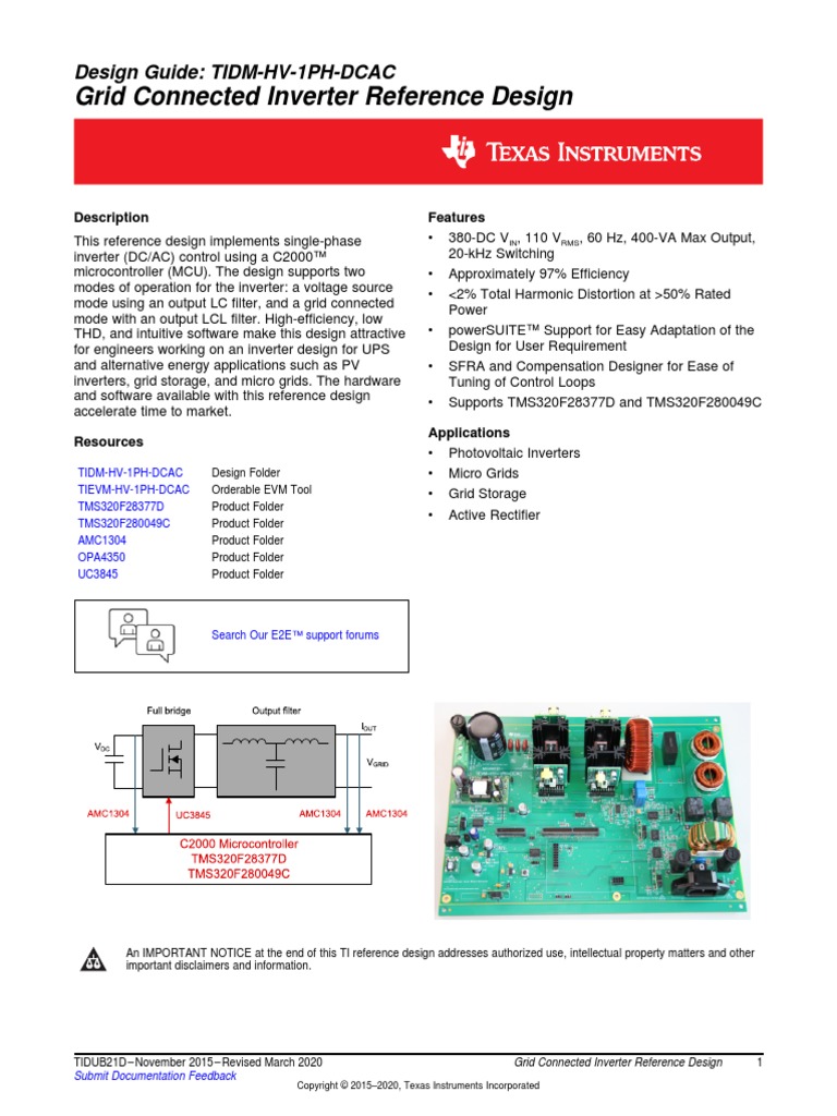 Grid Connected Inverter Reference Design: Design Guide: TIDM-HV-1PH ...