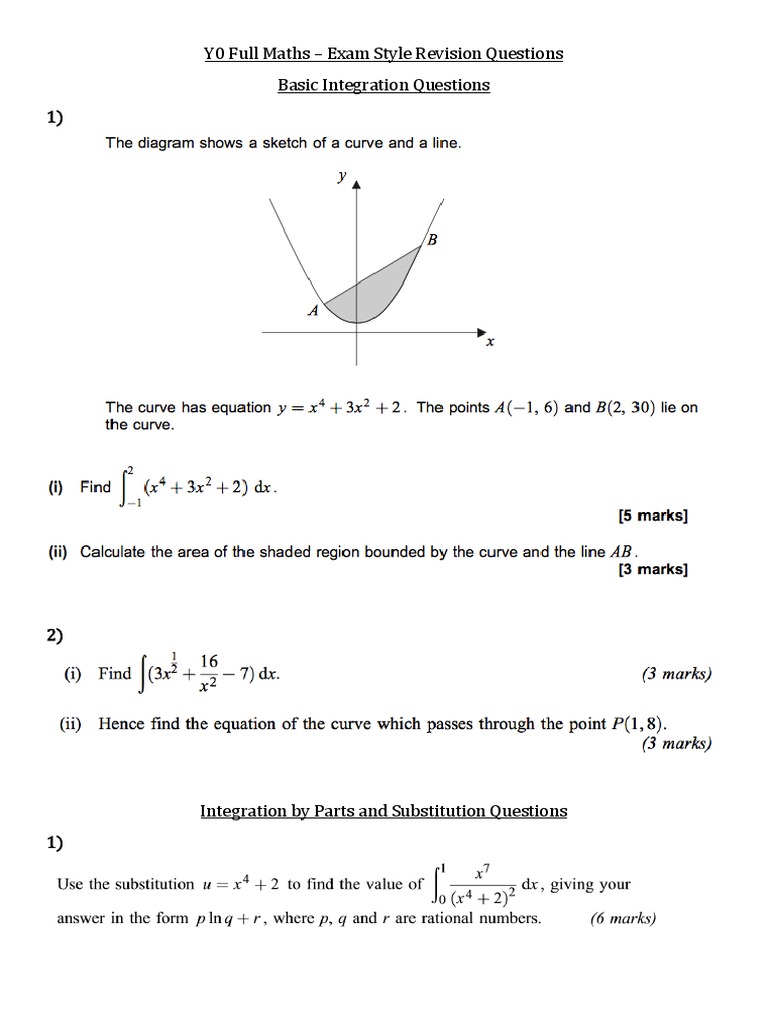 A-Level Revision Questions | PDF | Integral | Subtraction