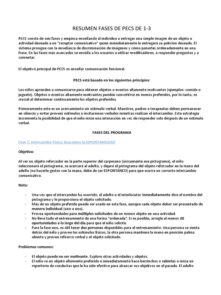 Resumen Fases de Pecs | PDF | Cognición | Conceptos psicologicos