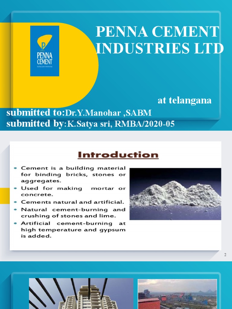 Penna Cement Industries LTD: at Telangana Submitted To: Submitted by ...