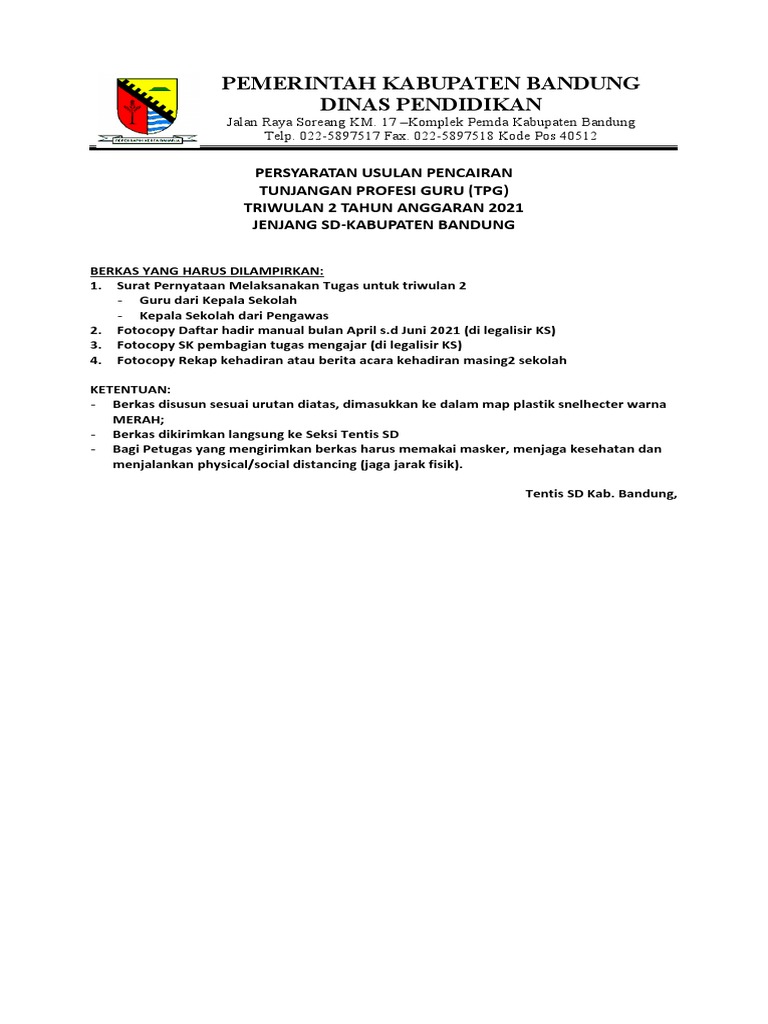 Persyaratan TPG TW 2 Tahun 2021 | PDF Persyaratan TPG TW 2 Tahun 2021 | PDF