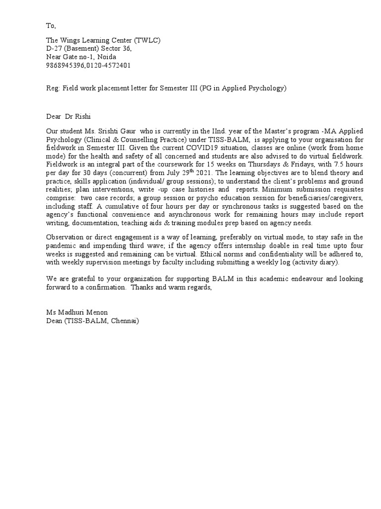 Final BALM Letter Template FW Sem III Jun 2021-22 | PDF