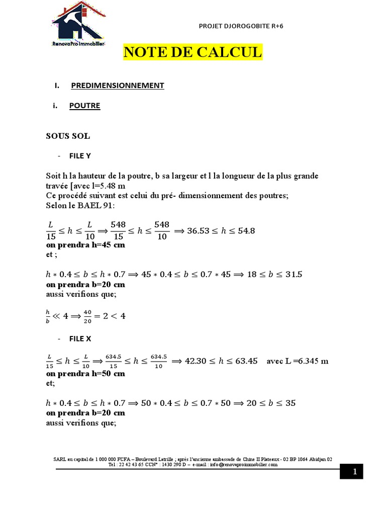 Note de Calcul Predimensionnement | Download grátis PDF | Éléments ...