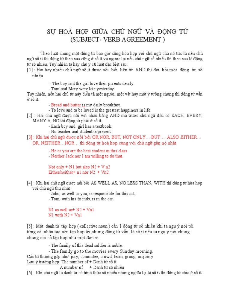 S Hoà H P Gi A CH NG Và Đ NG T (Subject-Verb Agreement) | PDF