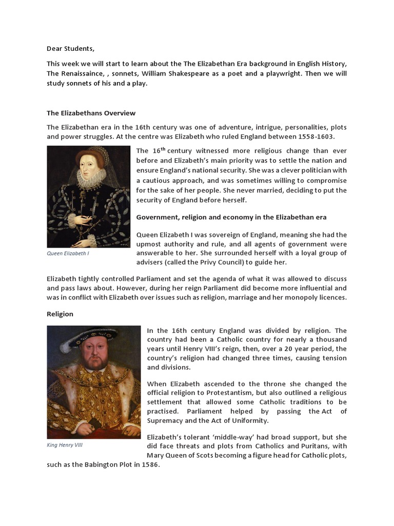 An Overview of Life, Government, and Culture in Elizabethan England ...