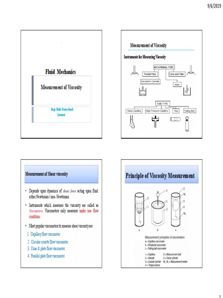 Lecture 6 - Measurment of Viscosity | PDF