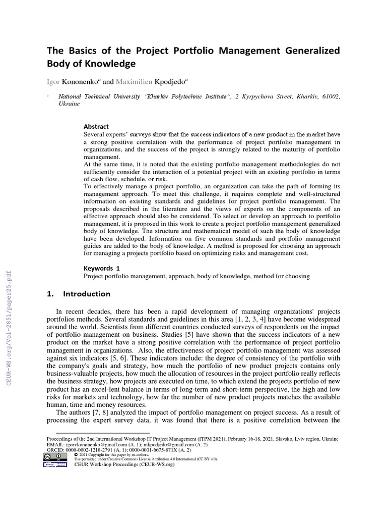 The Basics of The Project Portfolio Management Generalized Body of ...