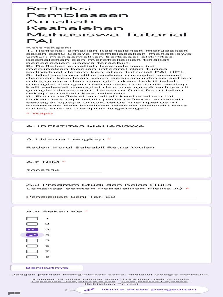 Refleksi Pembiasaan Amaliah Keshalehan Mahasiswa Tutorial PAI | PDF