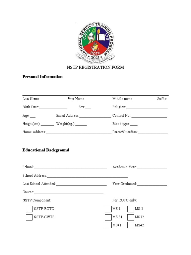 NSTP Registration Form | PDF
