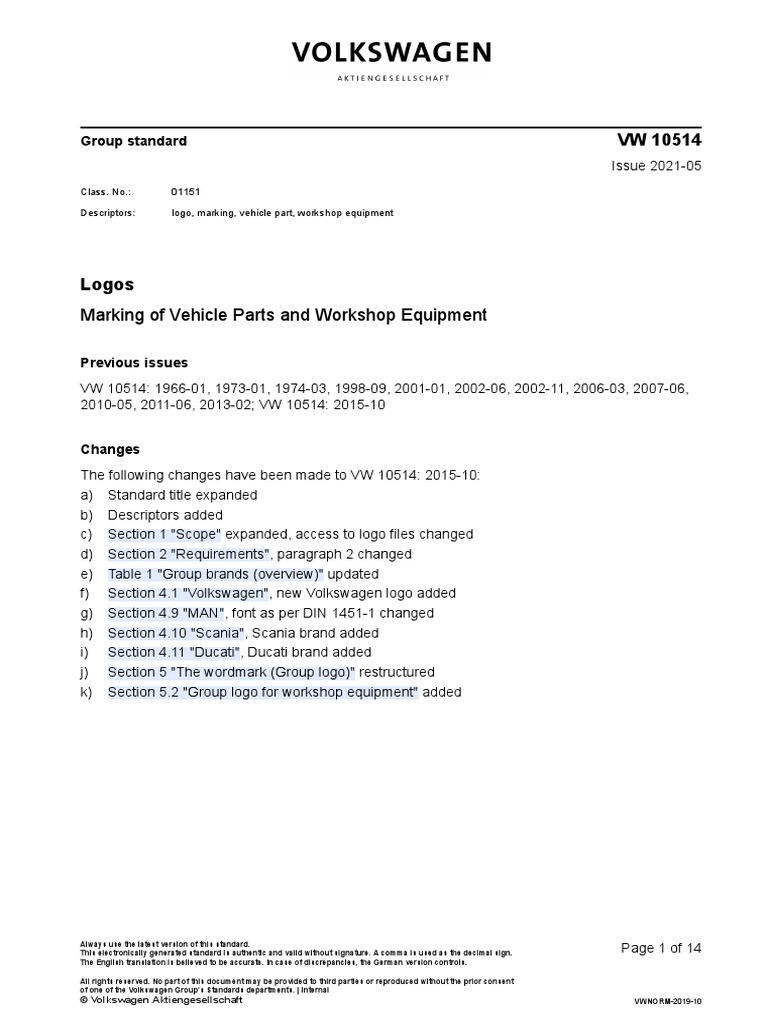 Marking of Vehicle Parts and Workshop Equipment: Group Standard | PDF ...