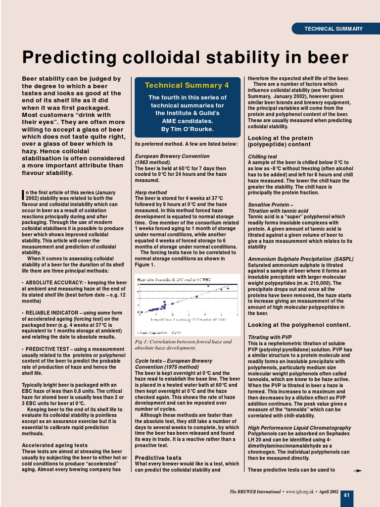 Predicting Colloidal Stability in Beer | PDF | Beer | Brewery