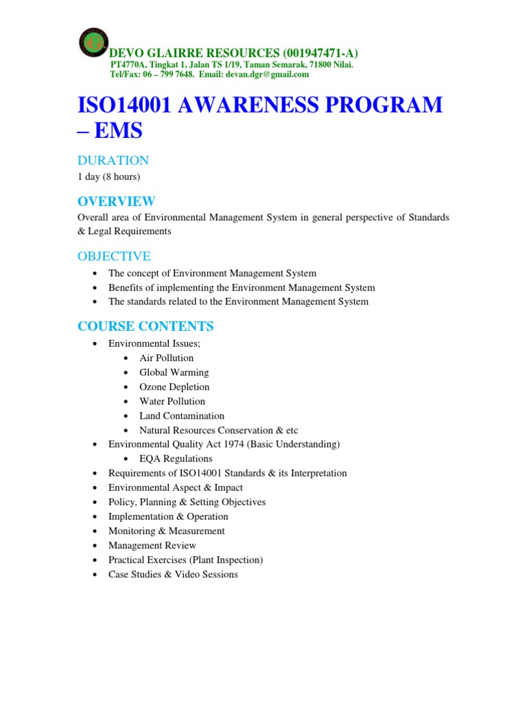 Iso14001 Awareness Program - Ems | PDF
