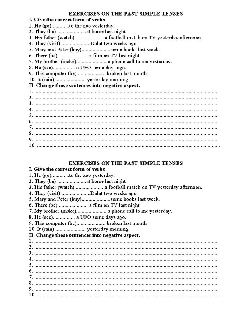 Exercises On The Past Simple Tense | PDF | Grammatical Tense ...