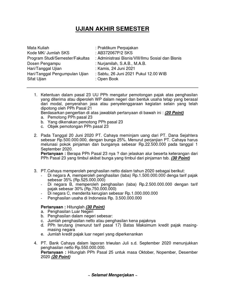 SOAL UAS - Praktikum Perpajakan | PDF