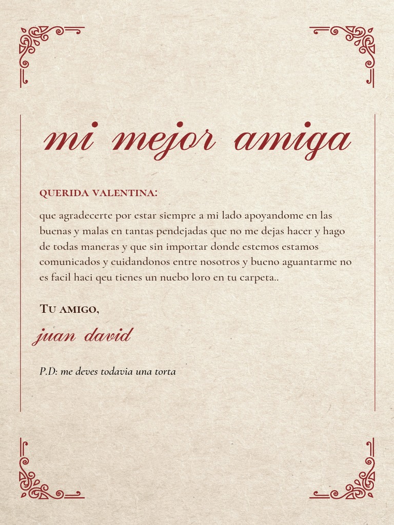 Agradecimiento a mi mejor amiga | PDF