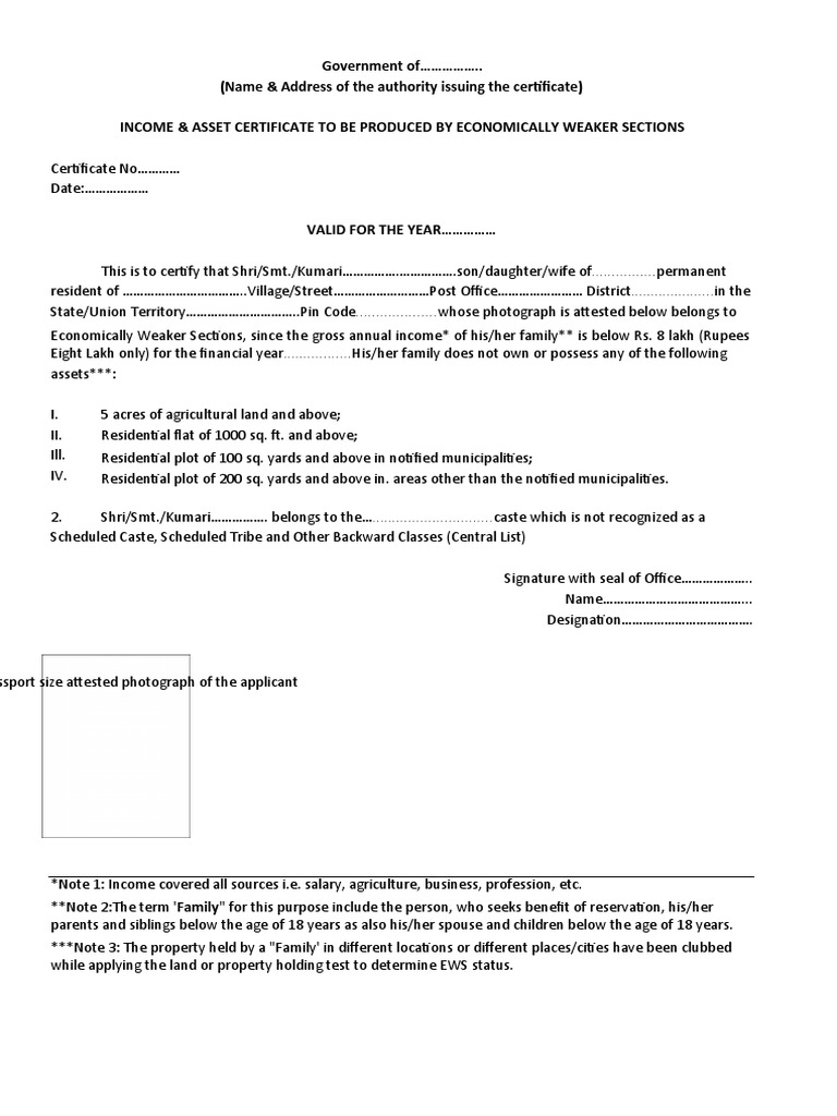 Format of EWS Certificate | PDF | Magistrate | Justice