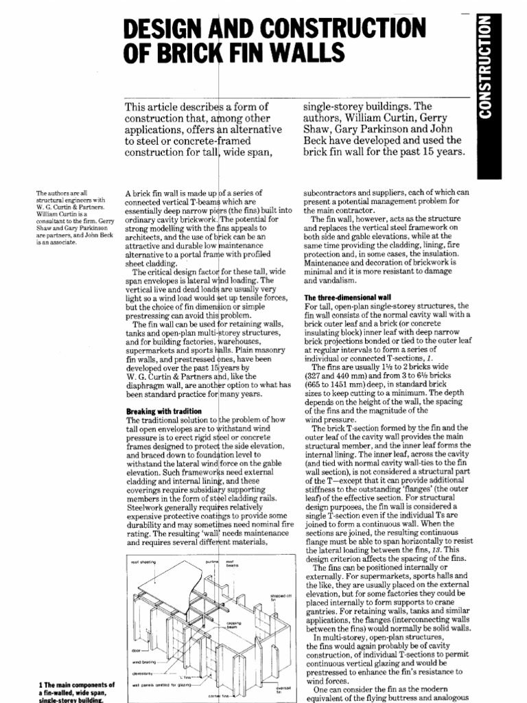 Design and Construction of Brick Fin Walls | PDF | Bending | Wall