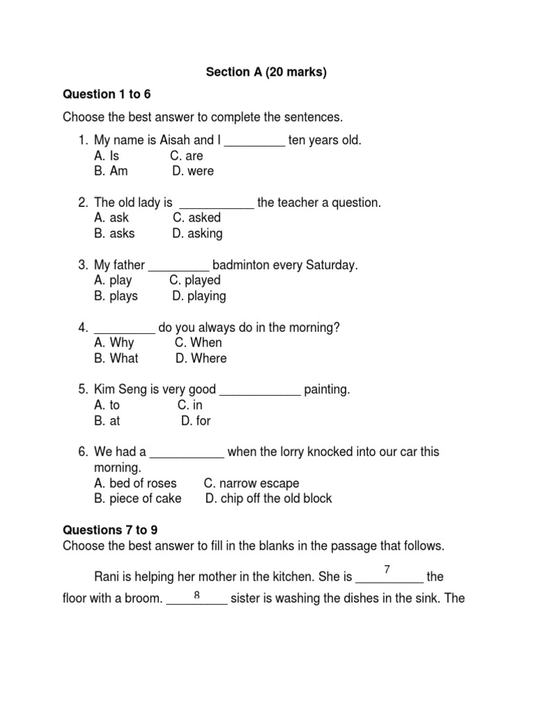English Paper 1 Year 4 | PDF