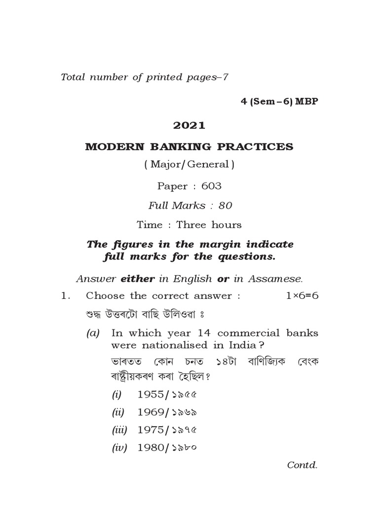2021 Modern Banking Practices: (Major/General) Paper: 603 | PDF | Banks ...