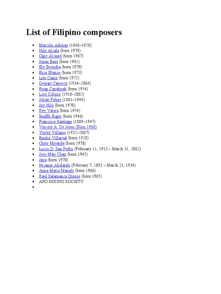 List of Filipino Composers | PDF