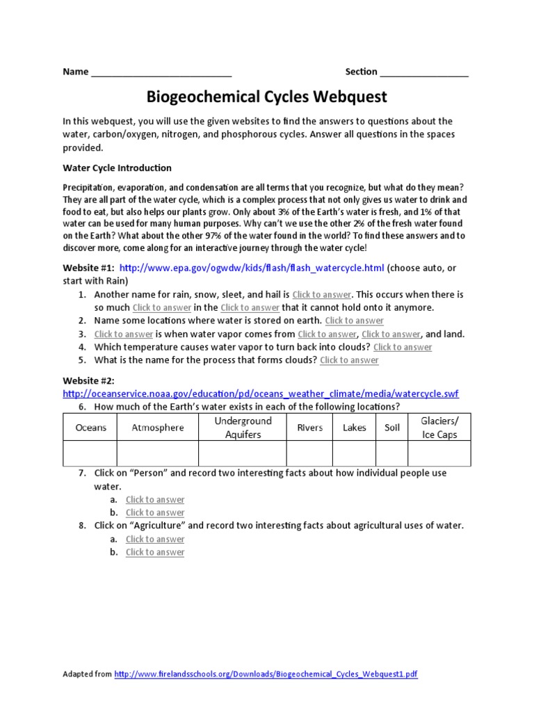 August 31biogeochemical Cycles Webquest Activity | PDF | Carbon Dioxide ...