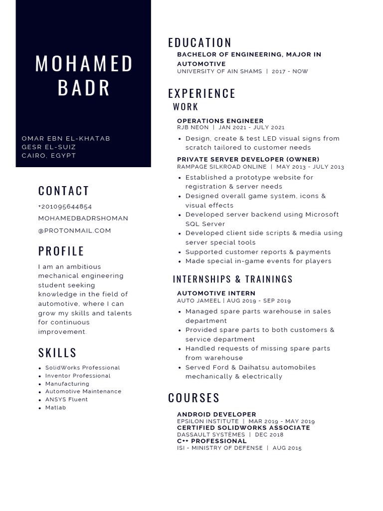 Mohamed Badr CV | PDF | Vehicles | Motor Vehicle