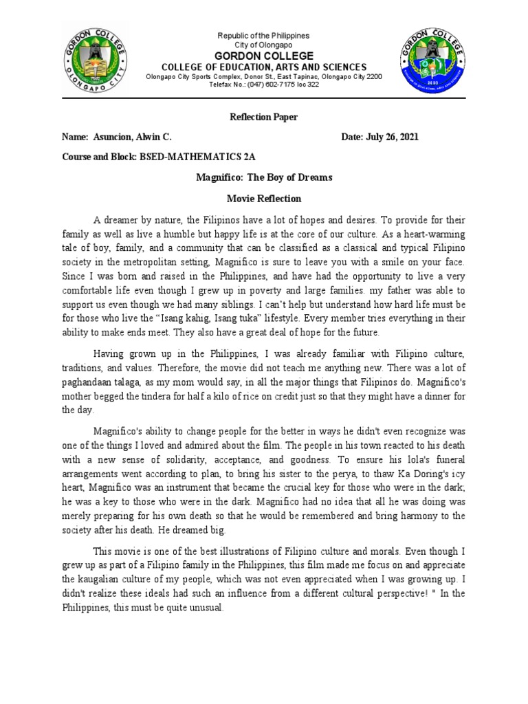 Asuncion, Alwin C. Reflection Paper Magnifico | PDF | Wellness