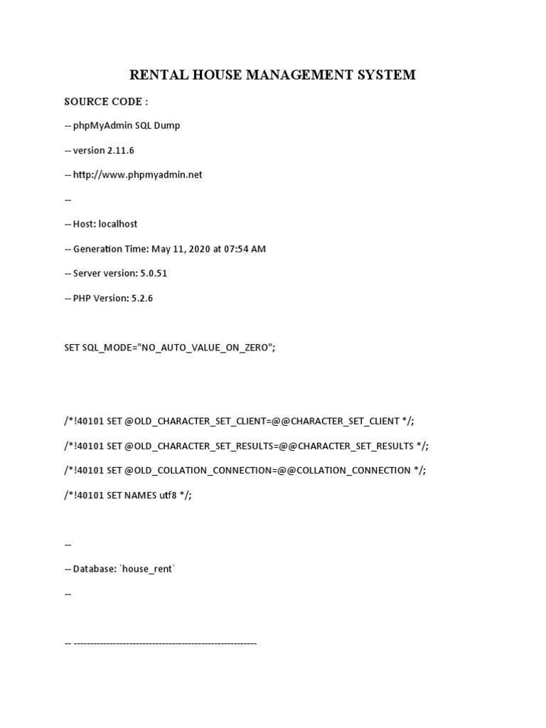 RENTAL HOUSE MANAGEMENT SYSTEM (Source Code) | PDF | Information ...