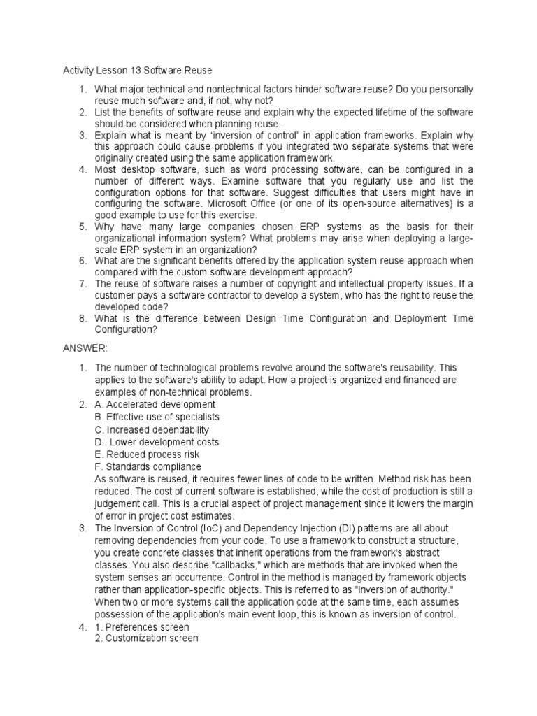 Activity Lesson 13 Software Reuse | PDF | Software | Application Software