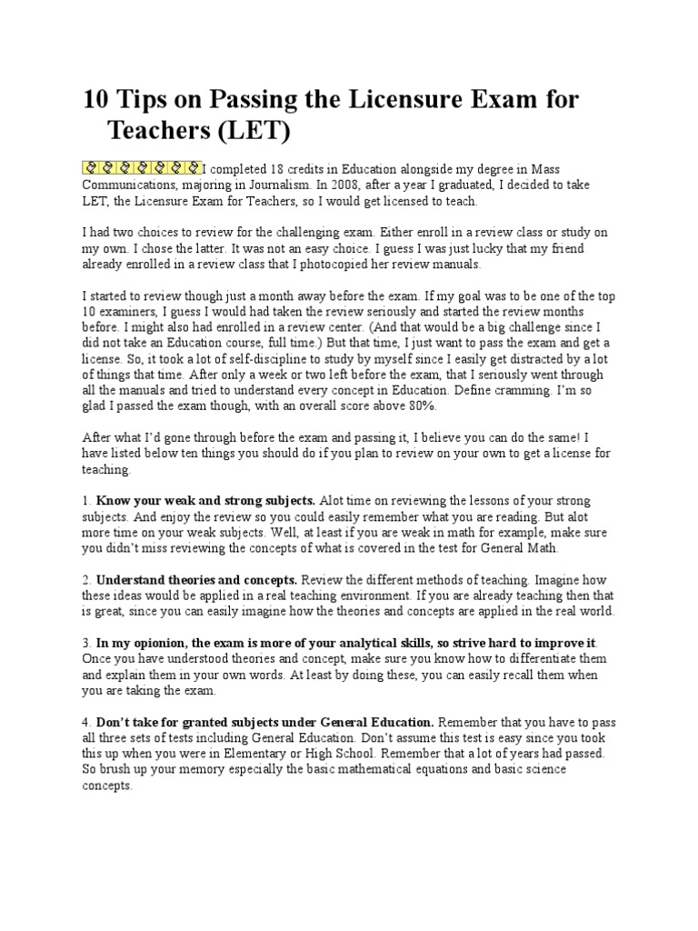 10 Tips On Passing The Licensure Exam For Teachers | PDF | Test ...