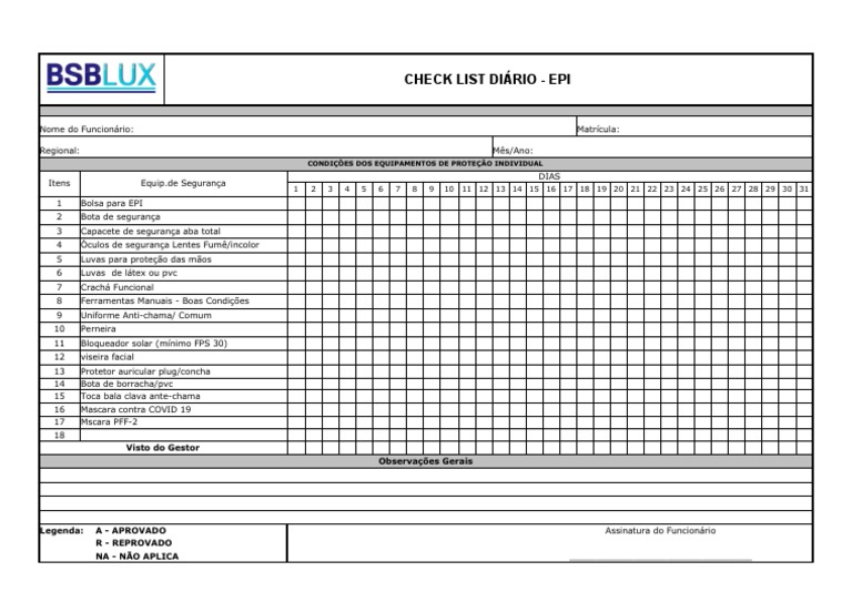 Checklist Diário de EPI | PDF