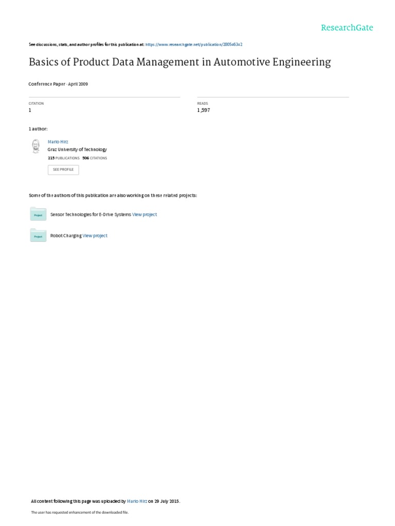 PDM Basics in Automotive Engineering Conference Paper | PDF | Product Lifecycle | Finite Element ...
