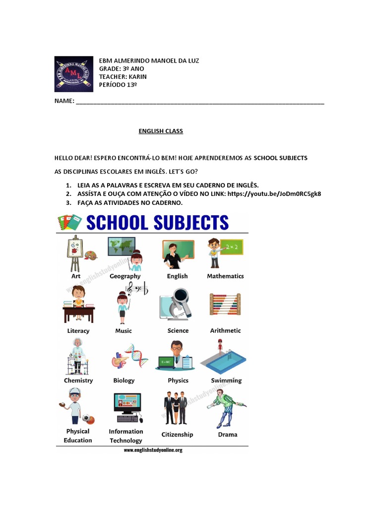 School Subjects - 4º Ano - Periodo 13º | PDF