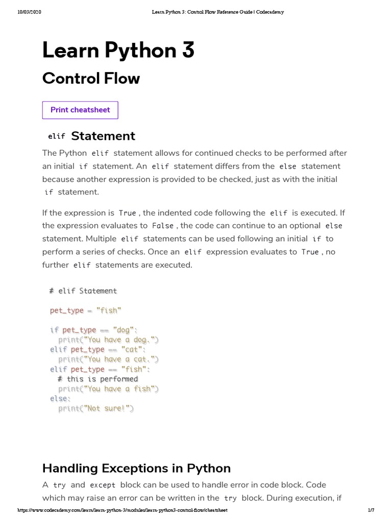 Learn Python 3 - Control Flow Reference Guide - Codecademy | PDF ... Learn Python 3 - Control Flow Reference Guide - Codecademy | PDF ...
