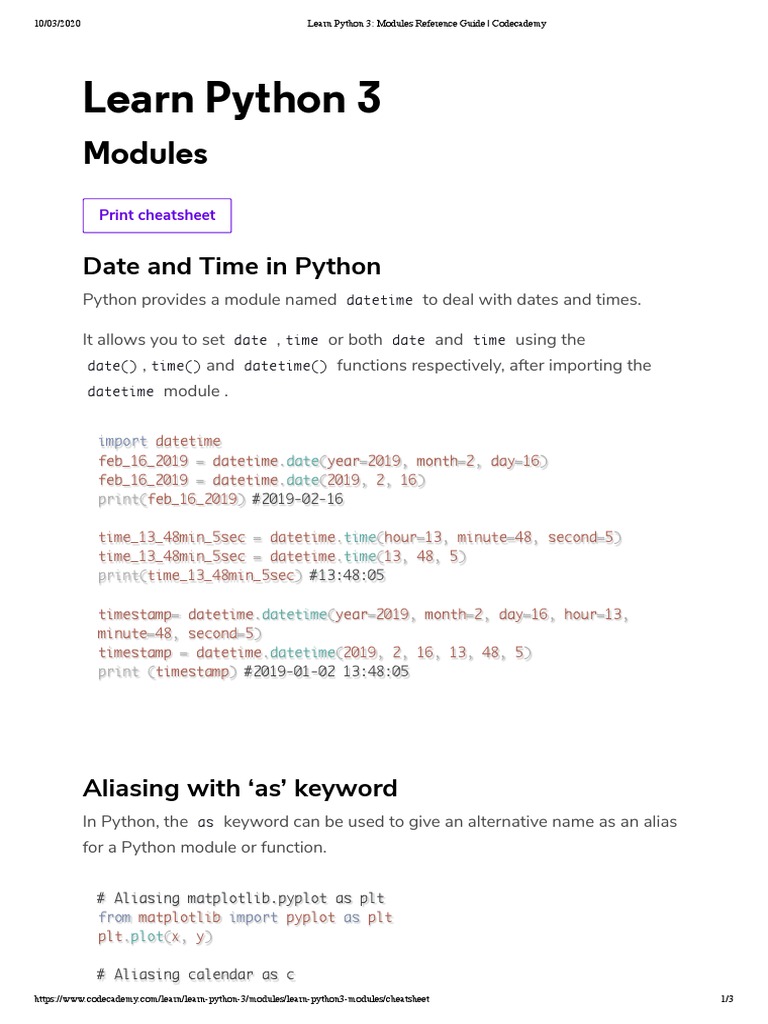 Learn Python 3 - Modules Reference Guide - Codecademy | PDF | Software ...