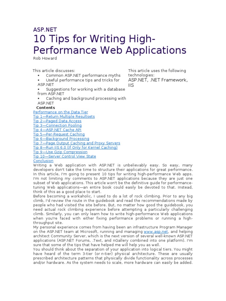 10 Tips For Writing High-Performance Web Application | PDF | Cache ...