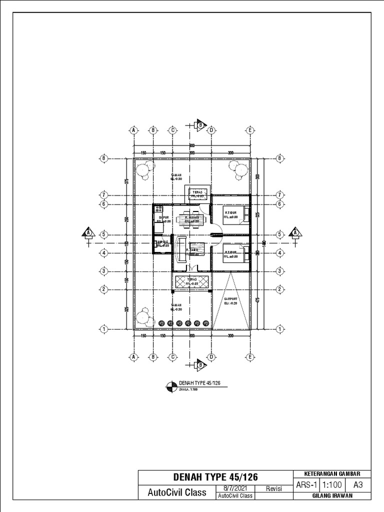 Denah Type 45/126 Autocivil Class: Ars-1 1:100 A3 | PDF