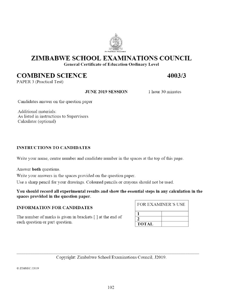 Zimsec O Level Combined Science June 2019 Past Exam Paper 3 .PDF ...