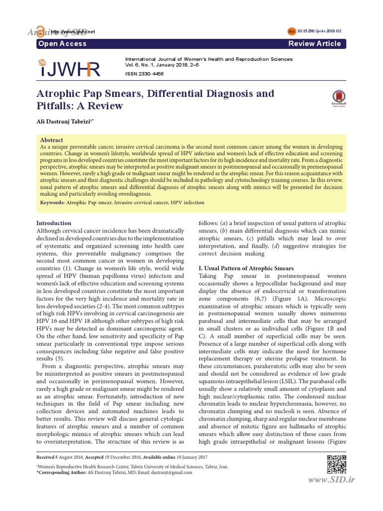 Atrophic Pap Smears, Differential Diagnosis and Pitfalls: A Review ...