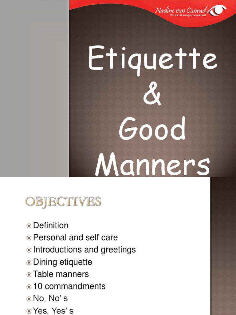 Etiquette & Good Manners | PDF | Food And Drink