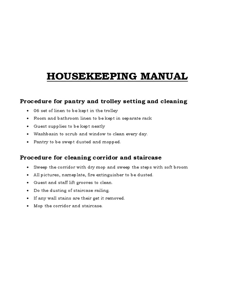 Housekeeping Sop | PDF | Housekeeping | Shower