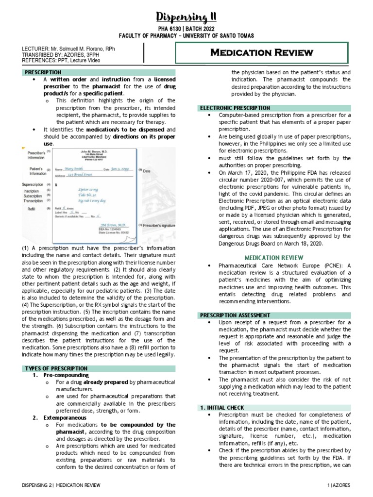 Dispensing 2 - 5 Medication Review | PDF | Medical Prescription | Pharmacy