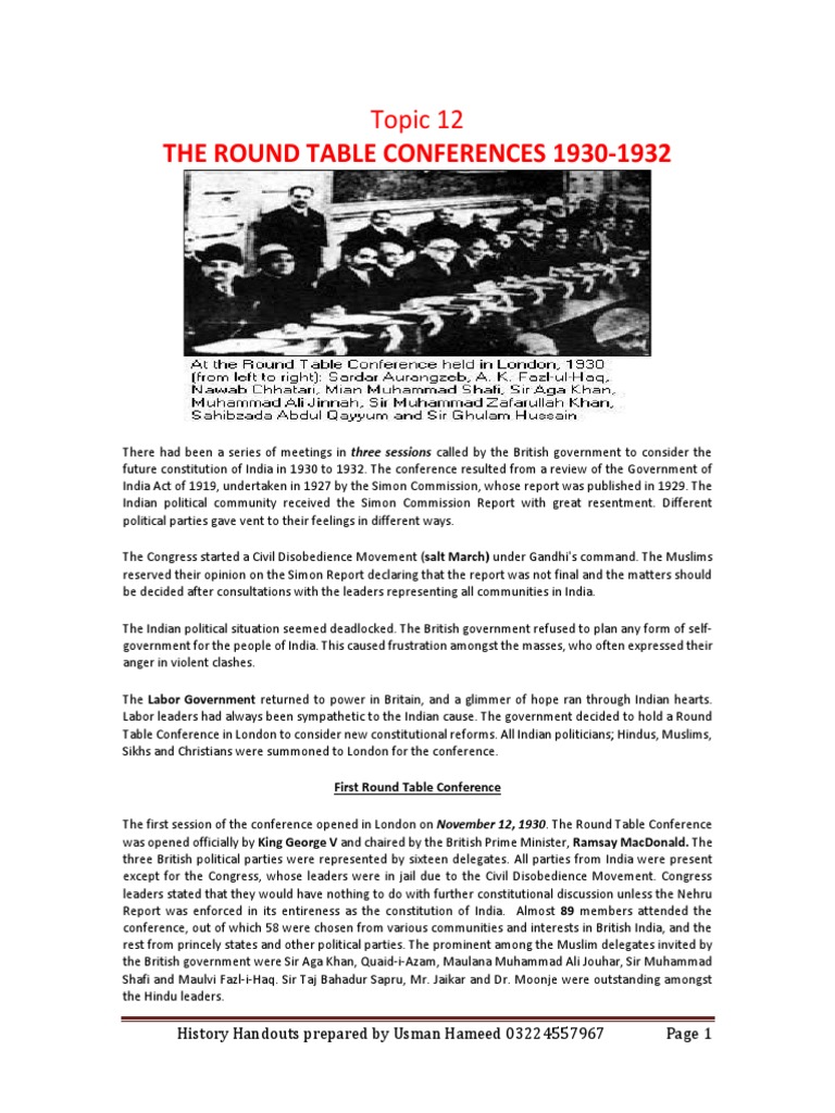 Topic 12, Sec 2THE ROUND TABLE CONFERENCES | Download Free PDF ...