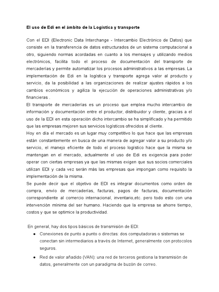 El Uso de EDI en El Ámbito de La Logística y Transporte | PDF ...