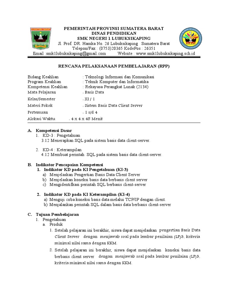 RPP Basis Data KD 12 Basis Data Client Server | PDF