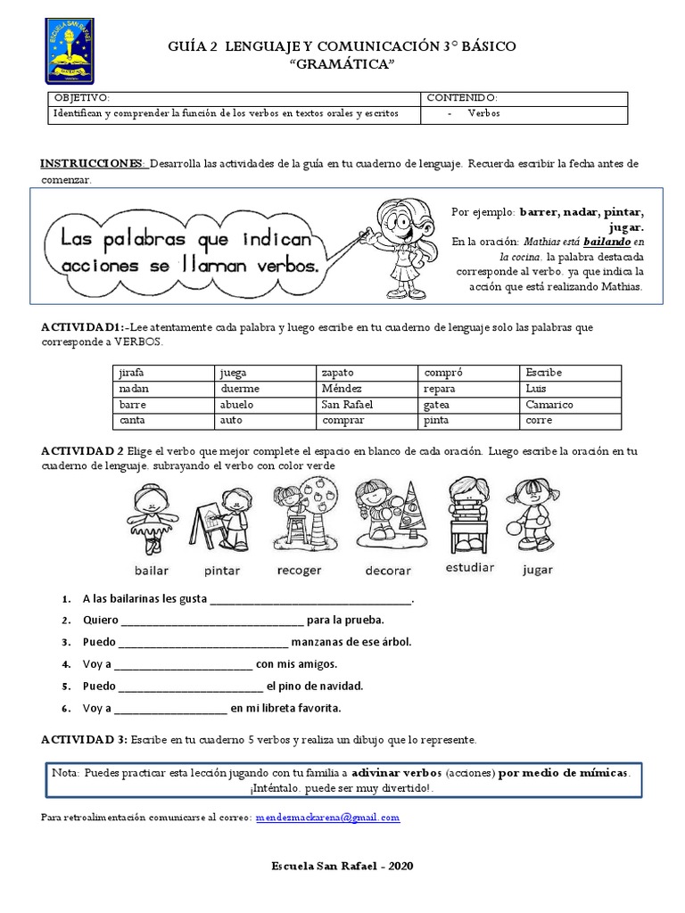 Guía de Verbos para 3° Básico | PDF | Verbo
