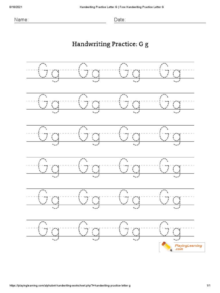 Handwriting Practice Letter G - Free Handwriting Practice Letter G ...