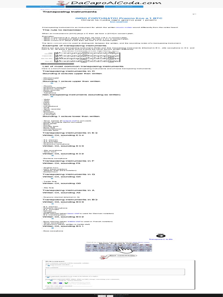 Transposing Instruments - Music Theory | PDF | Clef | Classical Music