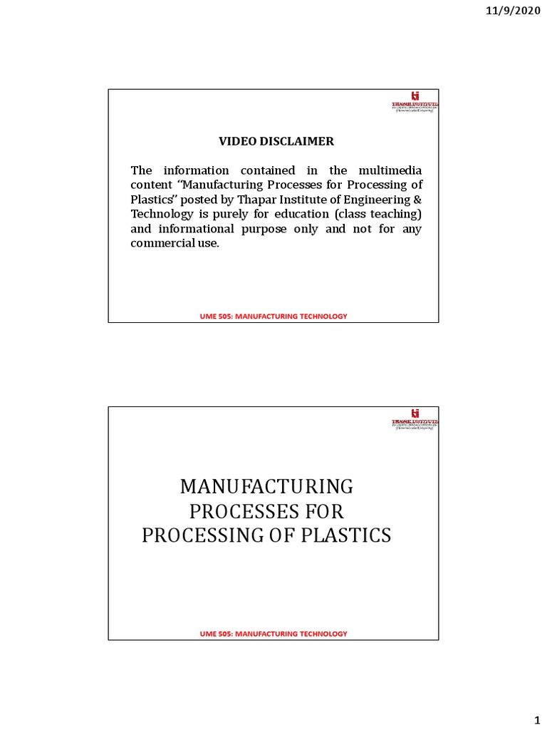 Plastics Manufacturing Processes Overview | PDF | Plastic | Building ...